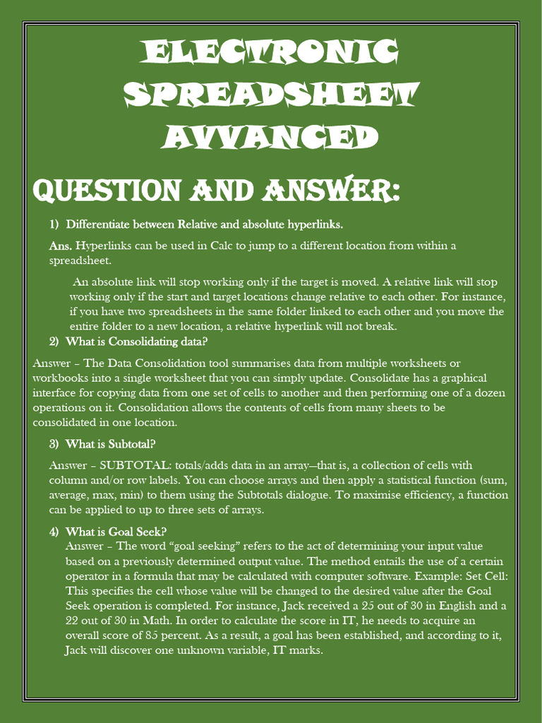 Electronic Spreadsheet Avvanced | PDF | Spreadsheet | Hyperlink
