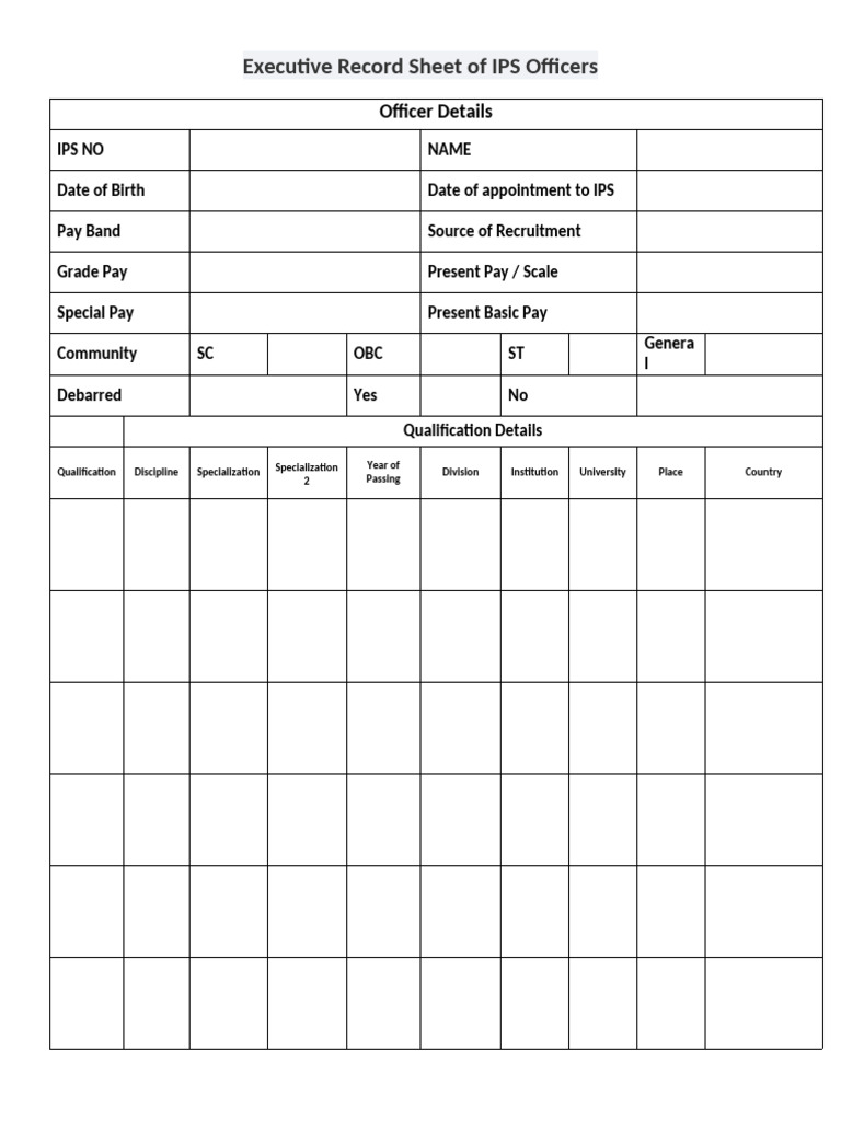 Jhpolice Executive Record Sheet Form For IPS Officers 1 | PDF | Emergency Services | Criminal ...