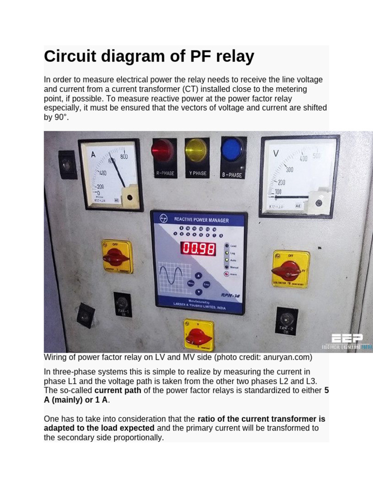 Circuit Diagram for PF Relay Wiring | PDF | Transformer | Ac Power