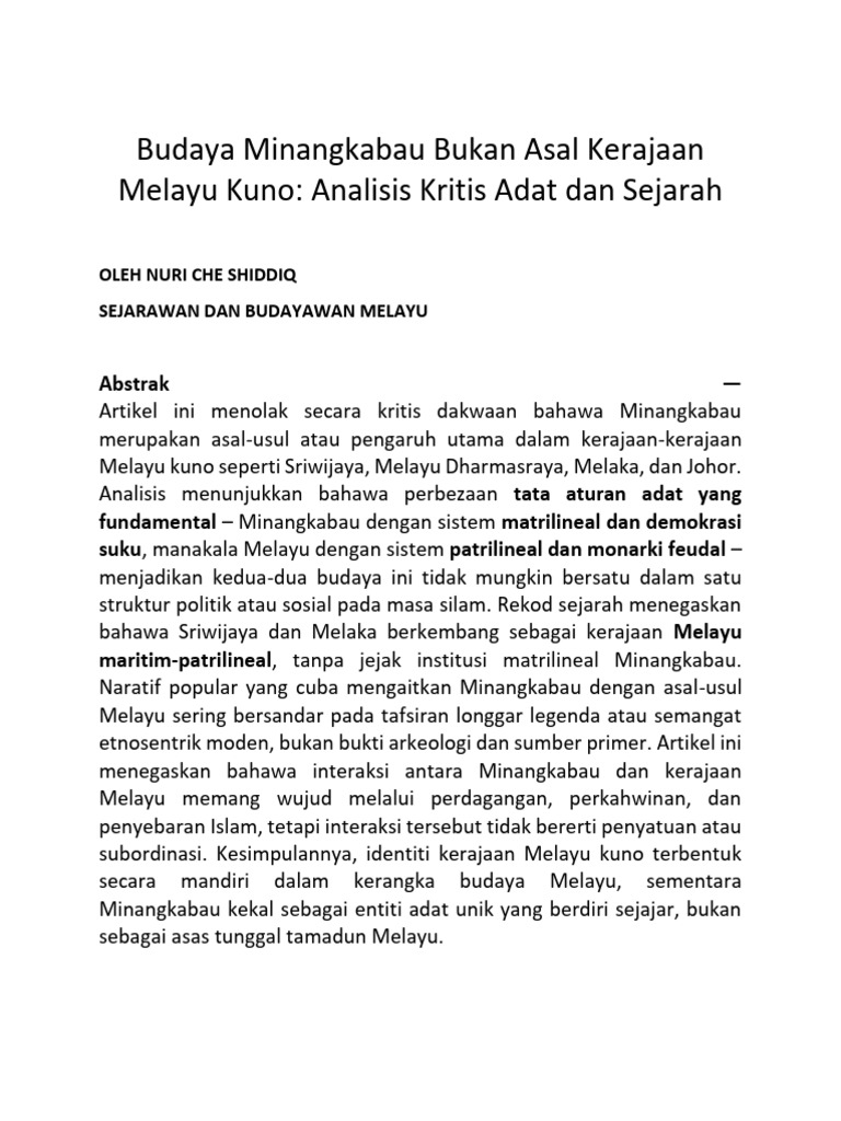 Minangkabau dan Identitas Melayu Kuno | PDF