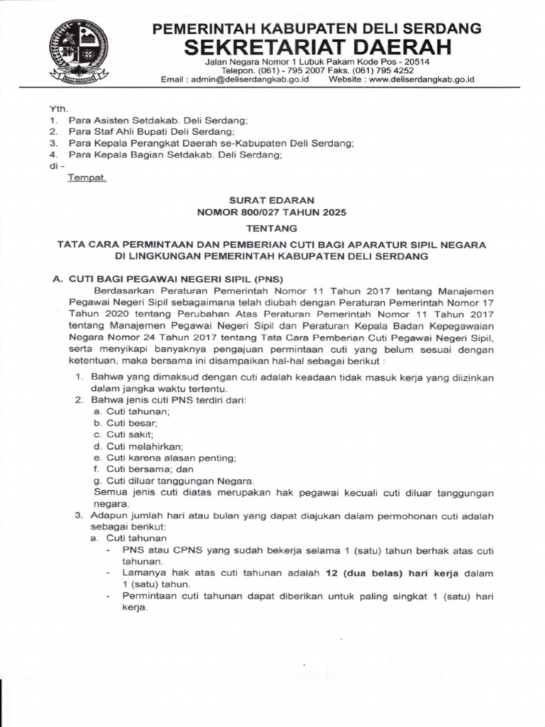 Surat Edaran Cuti Asn 2025 | PDF