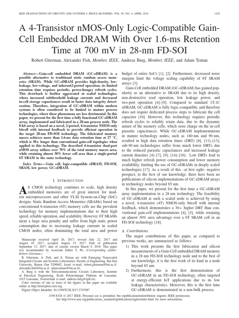 4T nMOS Gain-Cell eDRAM in 28nm | PDF | Dynamic Random Access Memory ...