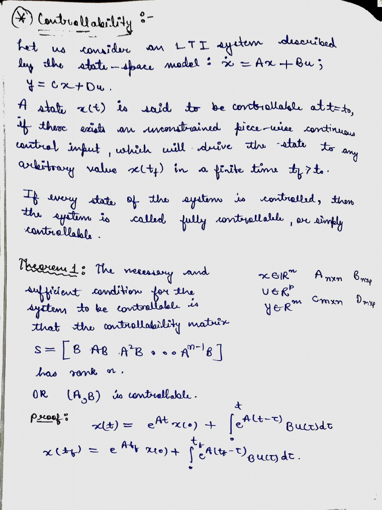 Controllability, Observability and Stablisibility EE-313 | PDF