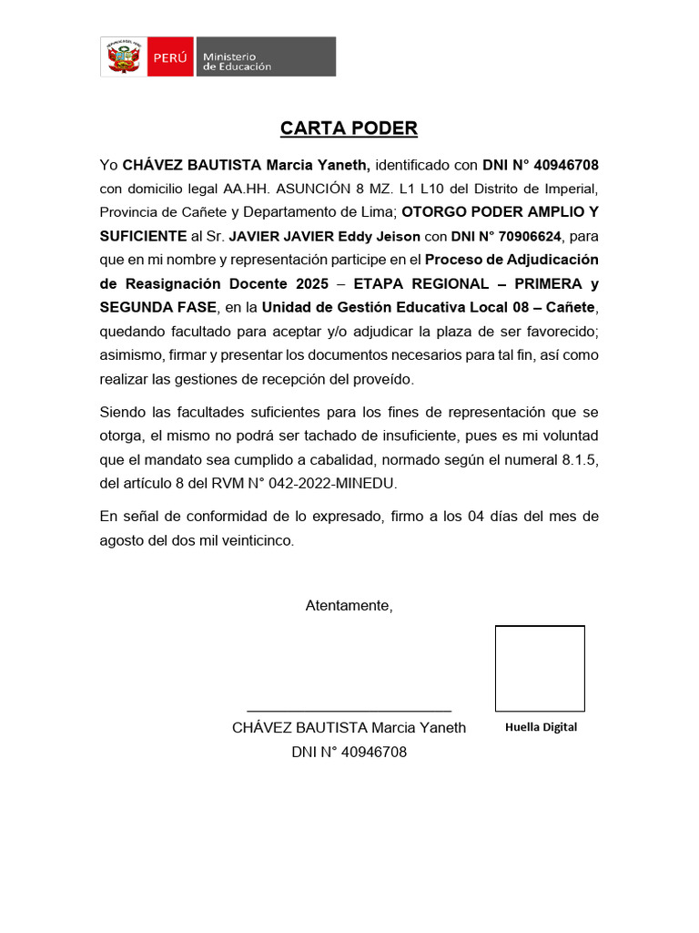 Carta Poder Yaneth | PDF