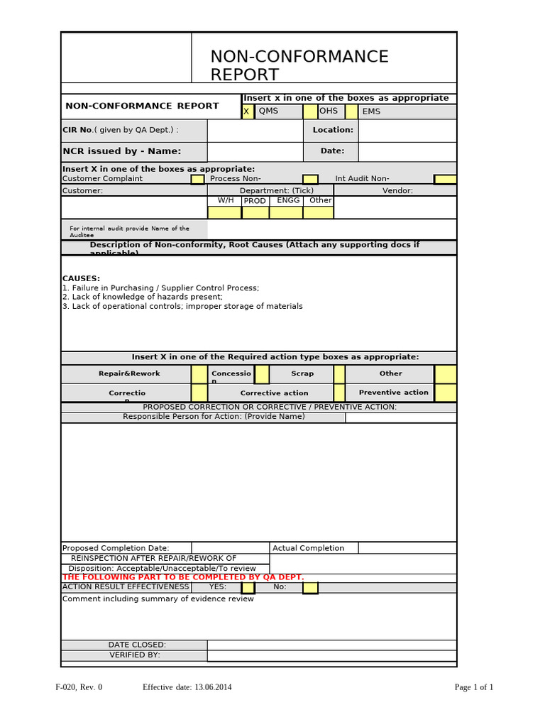 Non-Conformance Report Template | PDF