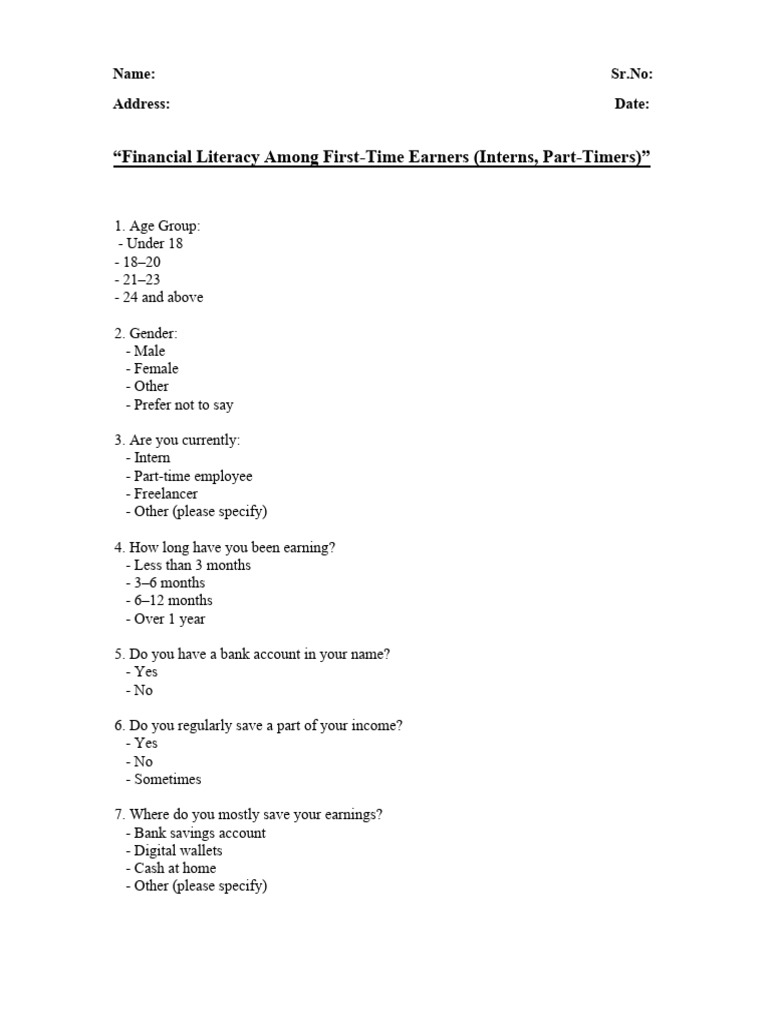 Financial Literacy Survey | PDF