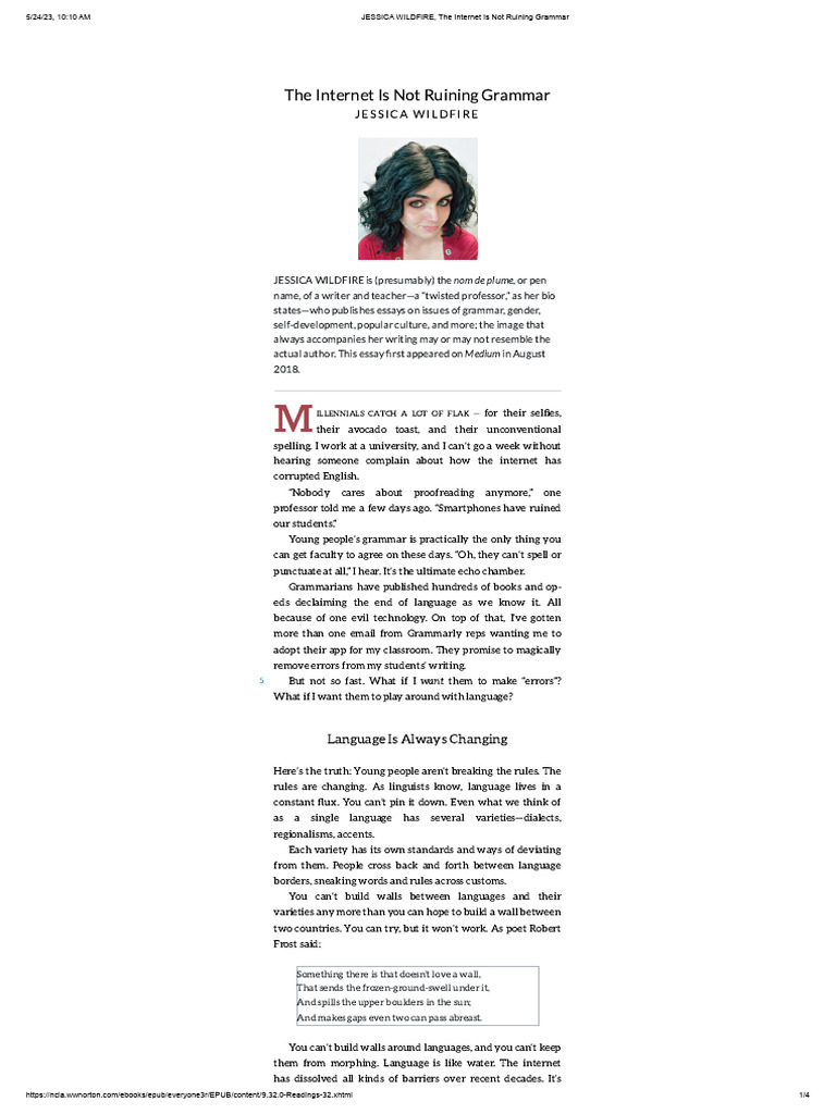 JESSICA WILDFIRE, The Internet Is Not Ruining Grammar | PDF | English ...