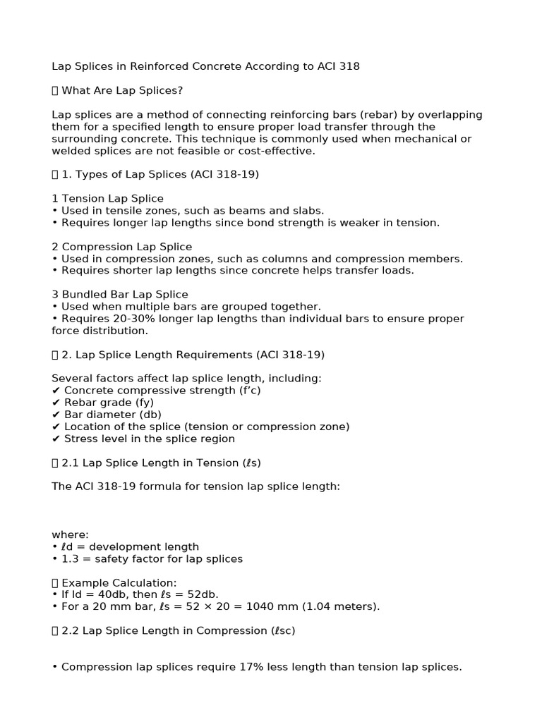 Lap Splices in Reinforced Concrete ACI 318 | PDF | Materials | Building ...