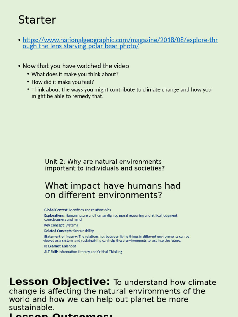 Lesson 8 Impacts On The Natural Environment and Sustainablity | PDF ...