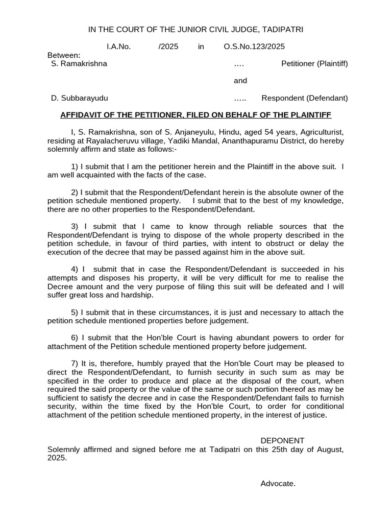 Attachment Before Judgement Affidavit | PDF | Lawsuit | Common Law