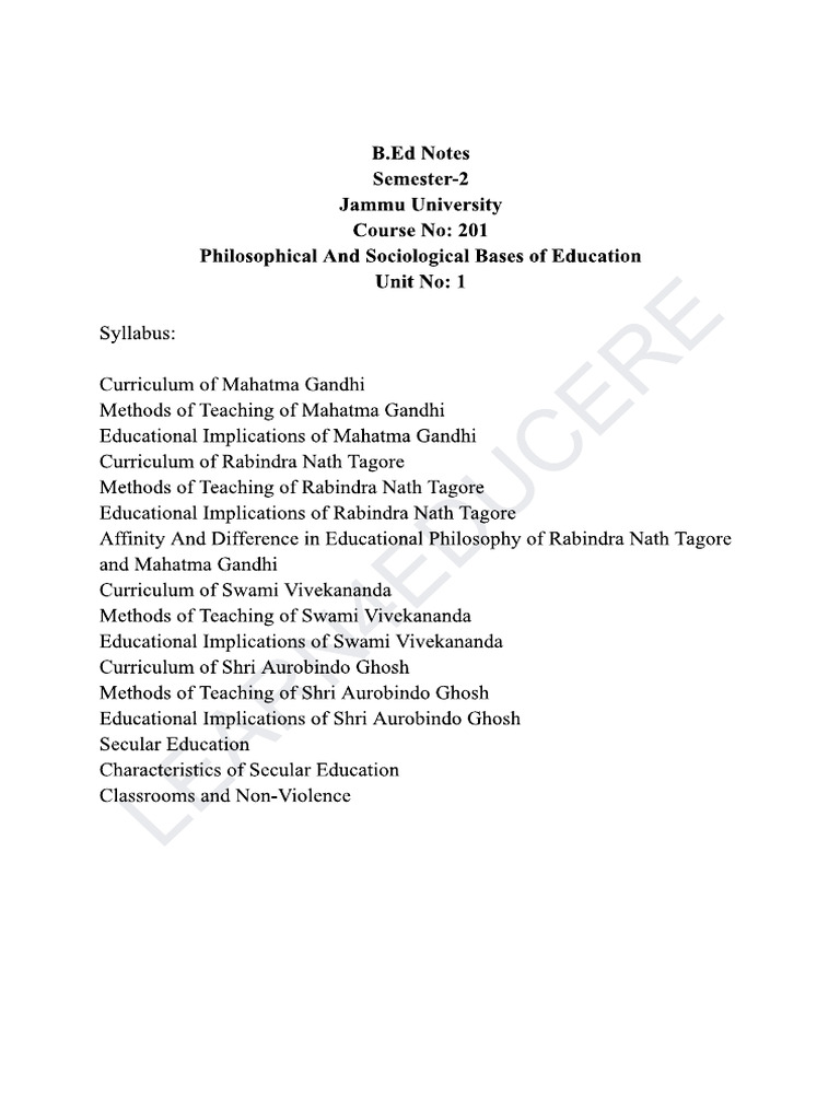 B.ed Course No 201 Unit No 1 Notes | PDF