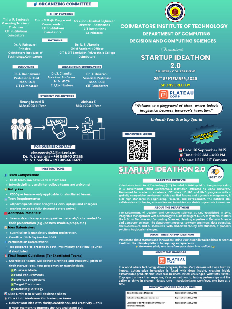 Startup Ideathon 2.0 Brochure | PDF | Startup Company | Small Business & Entrepreneurs