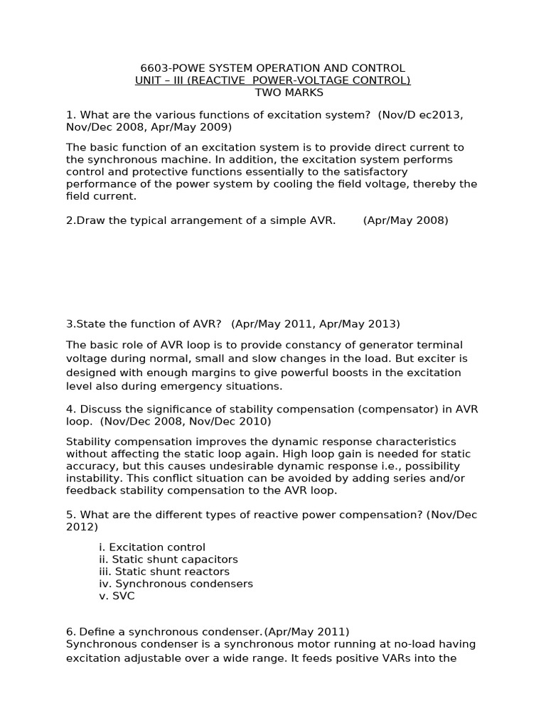 Reactive Power and Voltage Control in Power Systems | PDF | Capacitor ...