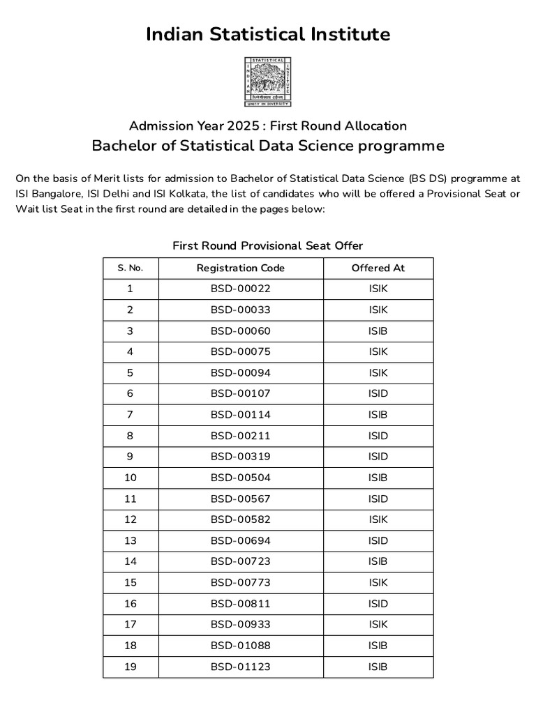 BSDSAdmissionChannel Seat Allocation Stage1 Notice | PDF