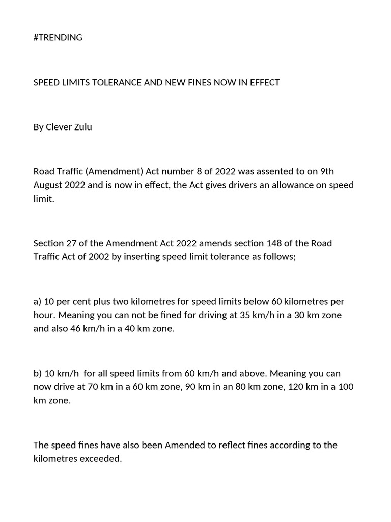 New Speed Limit Tolerance & Fines Explained | PDF