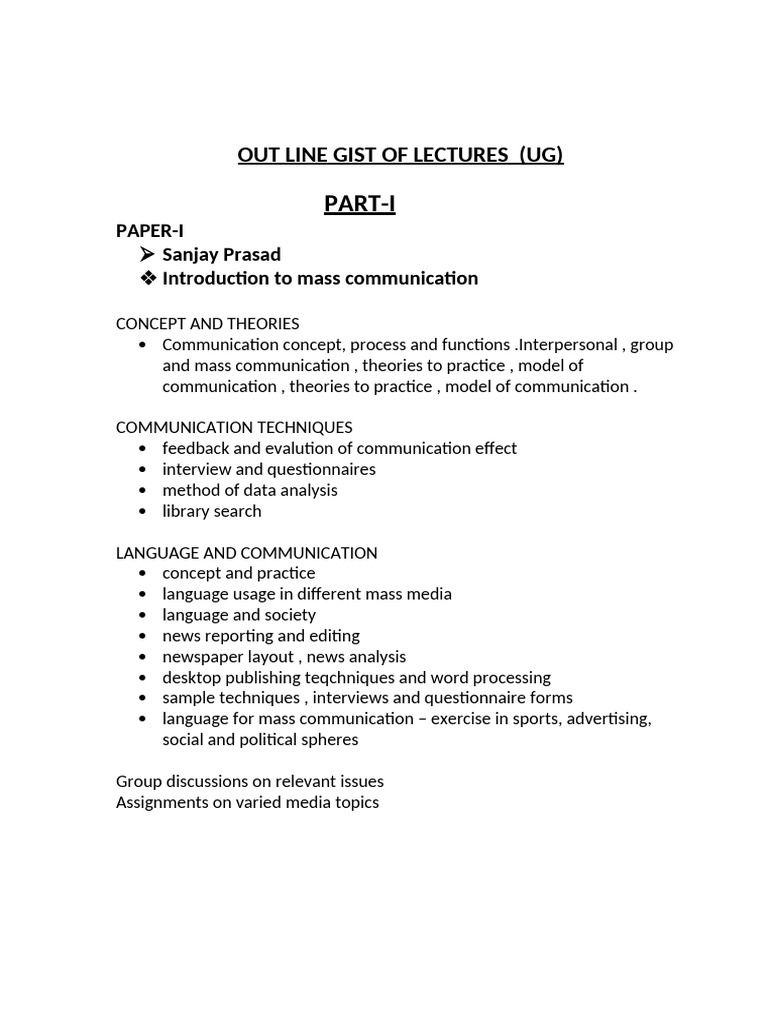 Out Line Gist of Lectures (Ug & PG) | PDF | Communication | Microphone