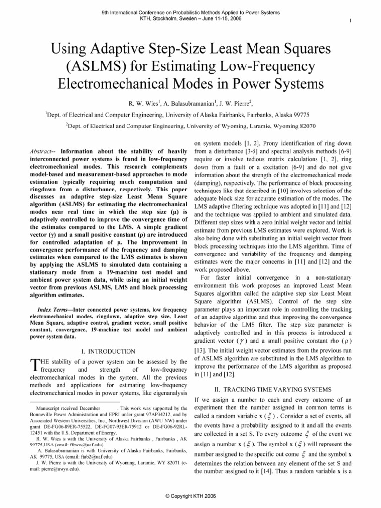 2006 - Using Adaptive Step-Size Least Mean Squares (ASLMS) For ...