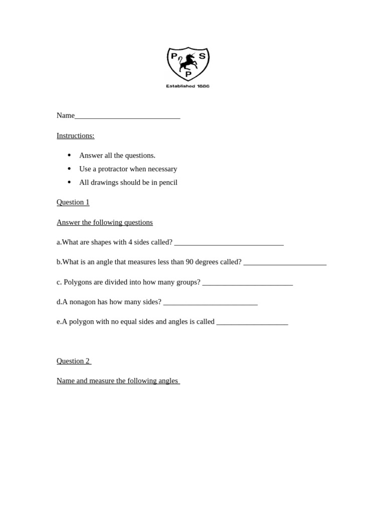 Grade 6 Maths Test Measuring Angles Remake | PDF