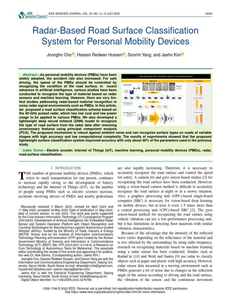 Radar-Based Road Surface Classification System For Personal Mobility ...