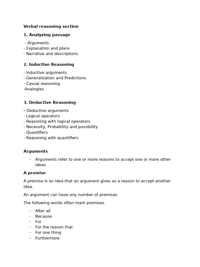 Understanding Verbal Reasoning Concepts | PDF | Argument | Logical ...