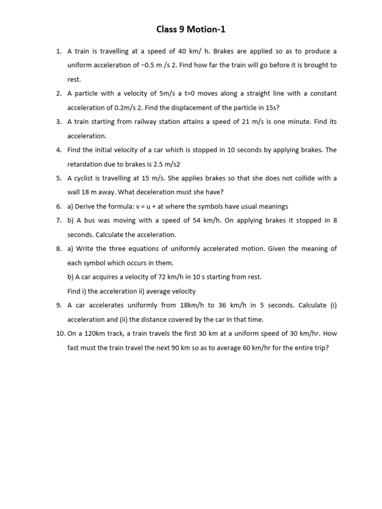 Class 9 Motion Numericals Explained | PDF