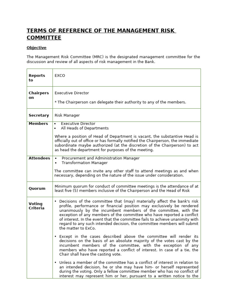 SAMPLE Terms of Reference | PDF | Committee | Risk