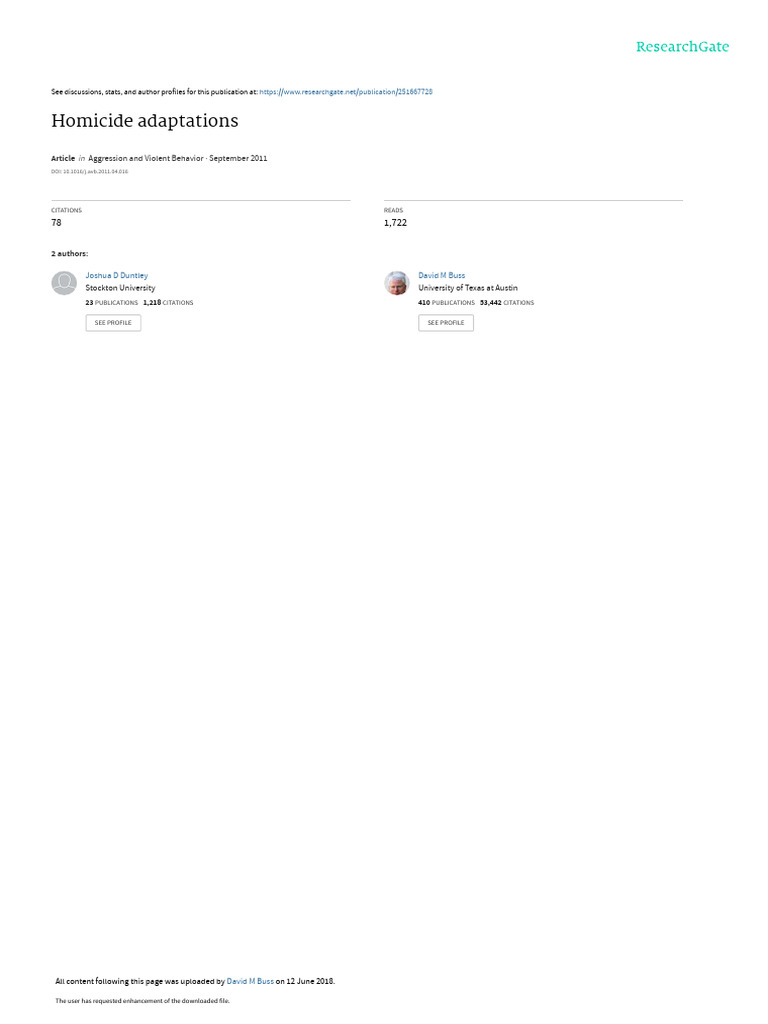Homicide - Adaptations Duntley Dan Buss | PDF | Miscarriage | Infidelity