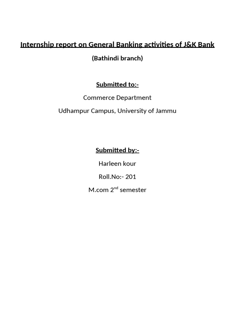 Internship Report on J&K Bank Activities | PDF | Debits And Credits | Banks
