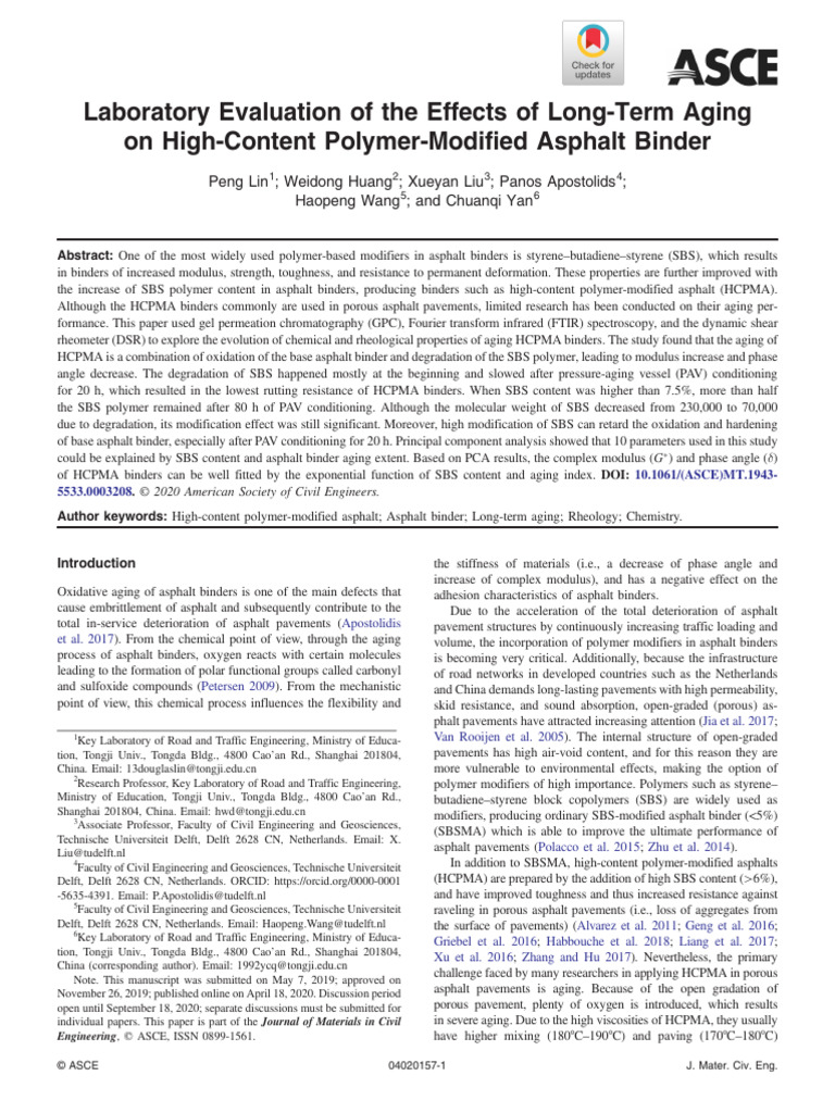 Laboratory Evaluation of The Effects of Long-Term Aging On High-Content ...