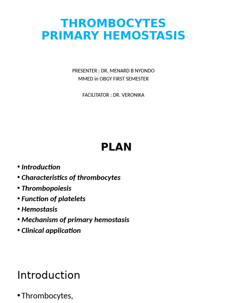 THROMBOCYTE and Hemostasis | PDF | Platelet | Coagulation