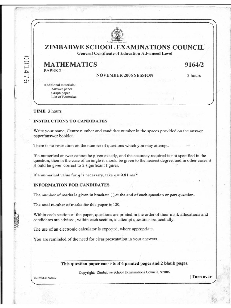 Zimsec Nov 2006 Paper 1 and 2 | PDF