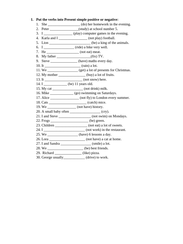 Present Simple Positive and Negative | PDF
