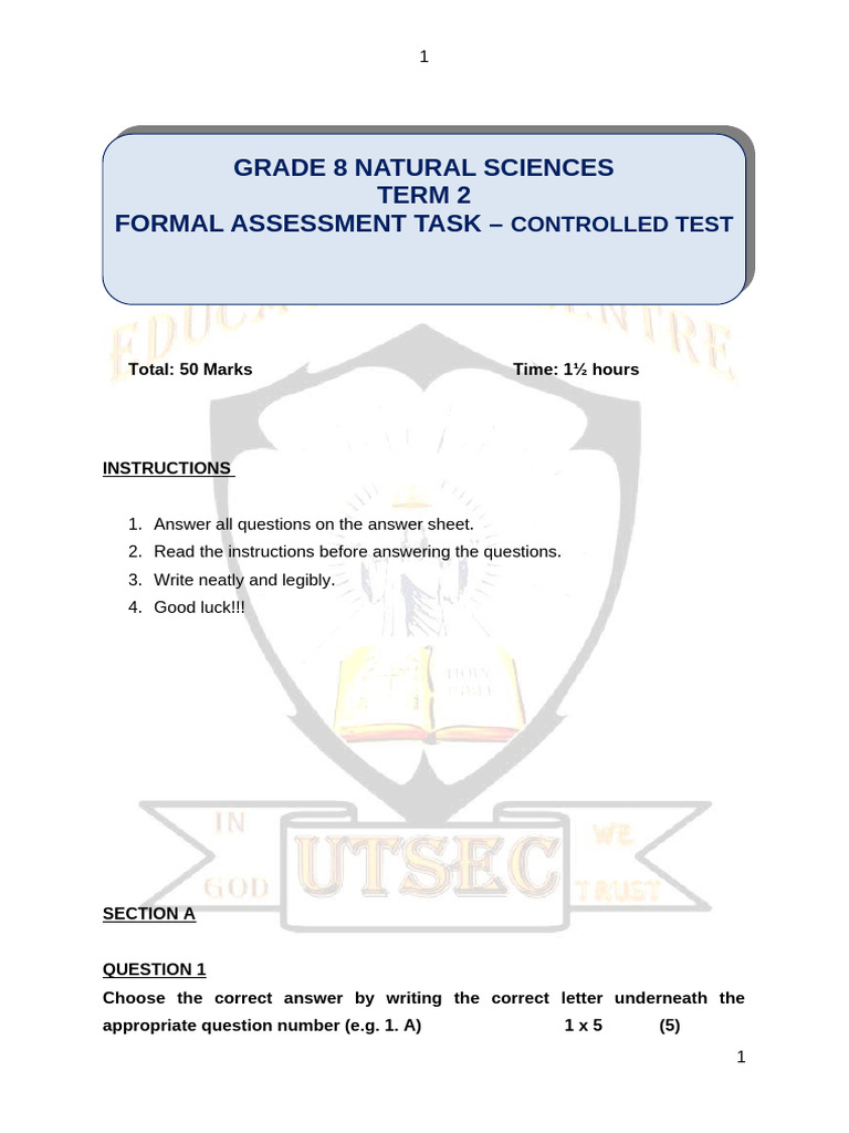 Grade 8 Natural Science Exam Paper | PDF | Chemical Substances | Matter