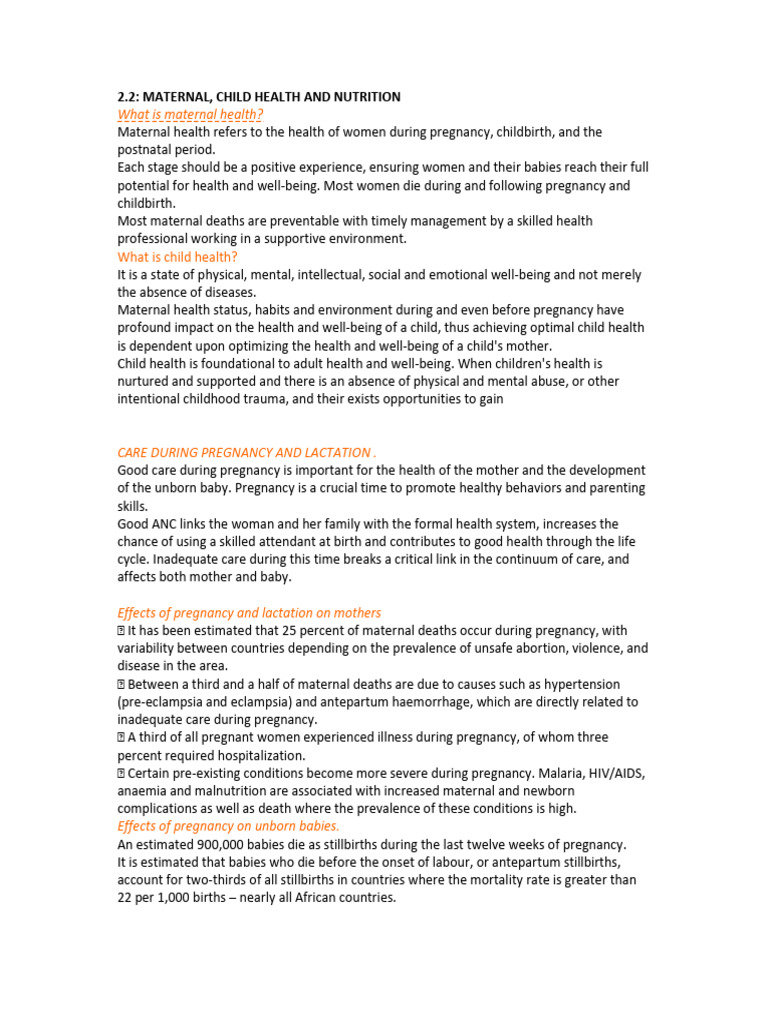 Maternal and Child Health Overview | PDF | Pregnancy | Prenatal Development