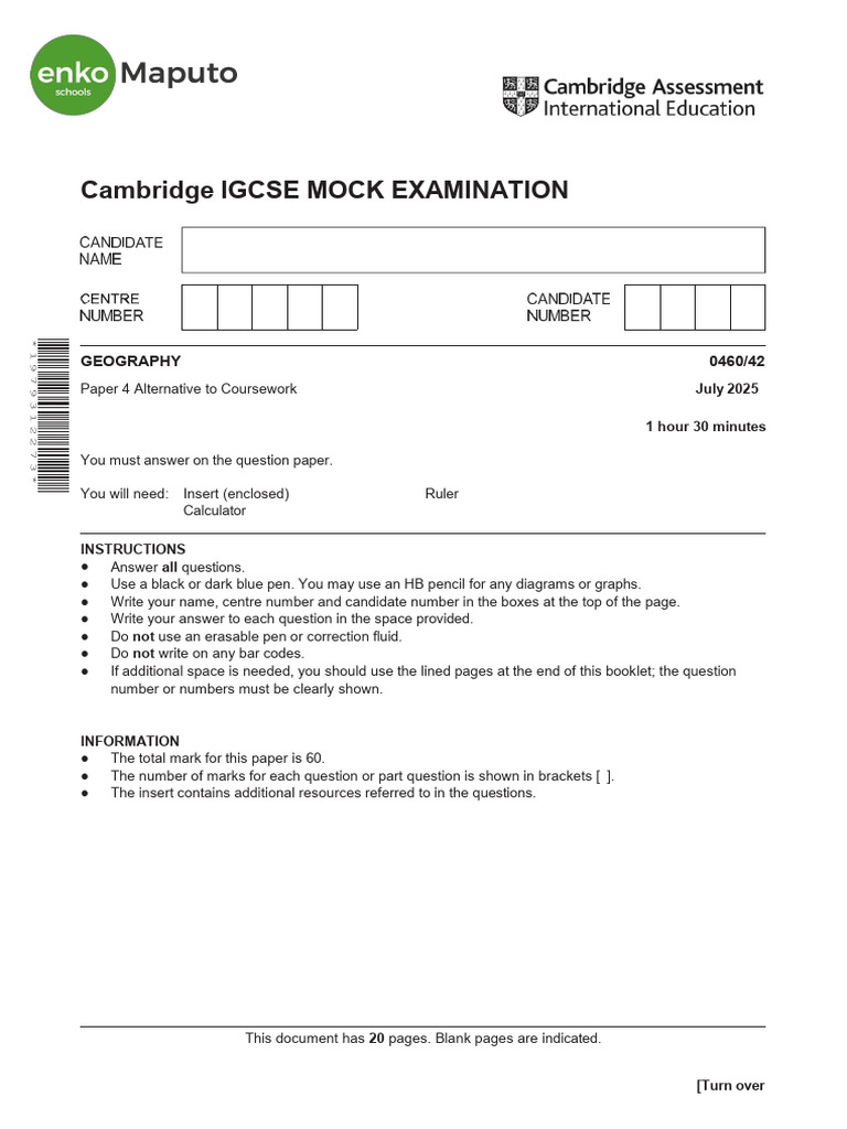 Cambridge IGCSE Geography Mock Exam | PDF | Hypothesis