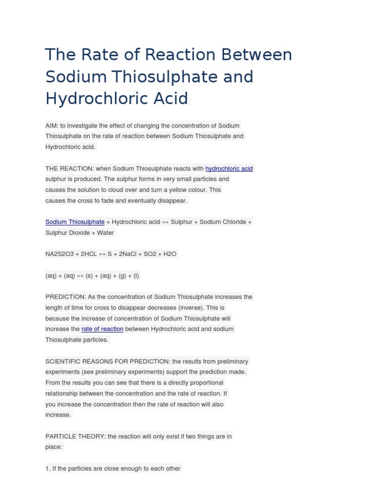 Sodium Thiosulphate Reaction Rate Study | PDF | Reaction Rate ...