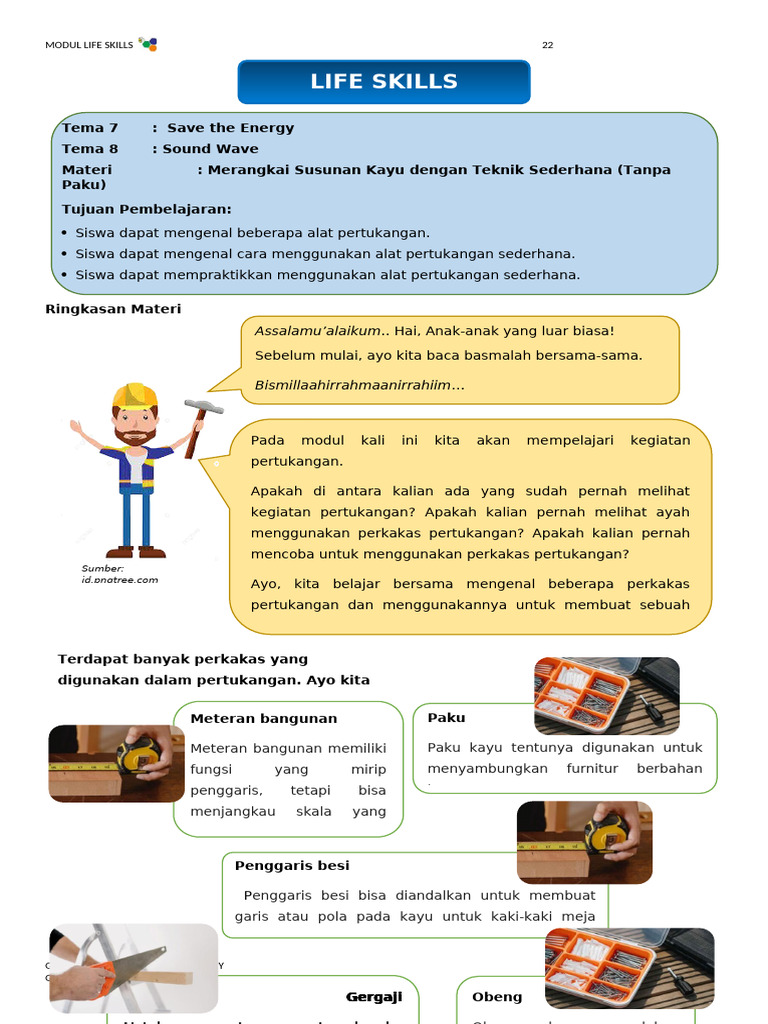 2425 MODUL Grade 4 Tema 7-8 - Life Skills (Teknik Merangkai Kayu Tanpa ...