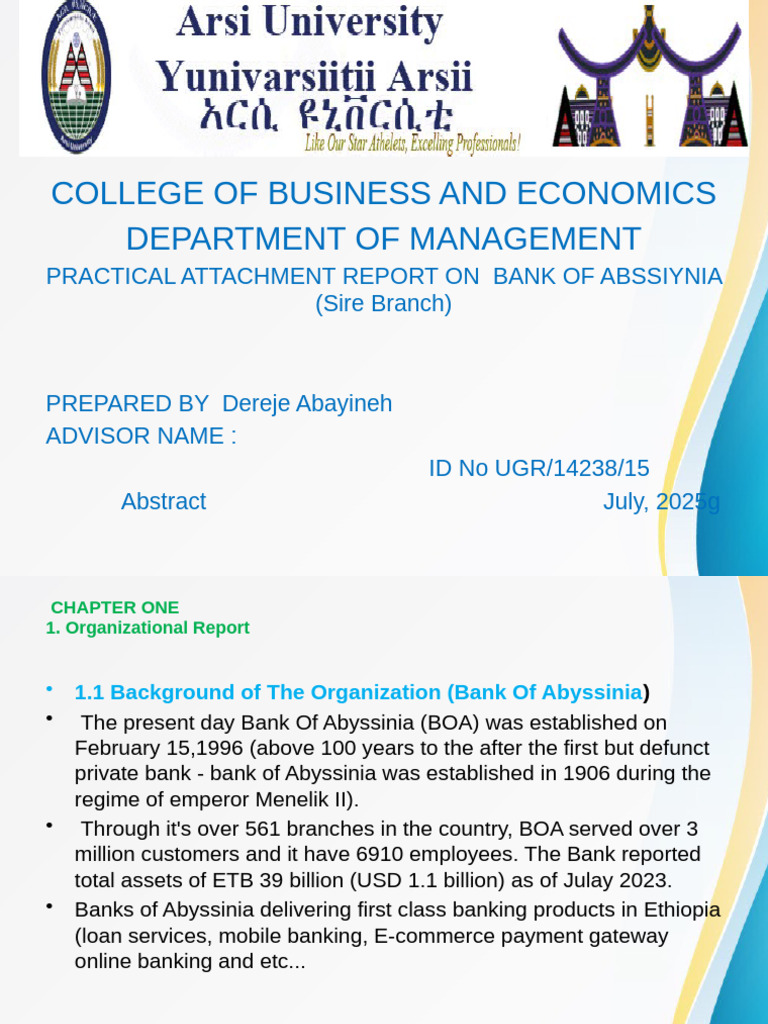 Dereje Abayineh Practical Attachment | PDF | Swot Analysis | Banks
