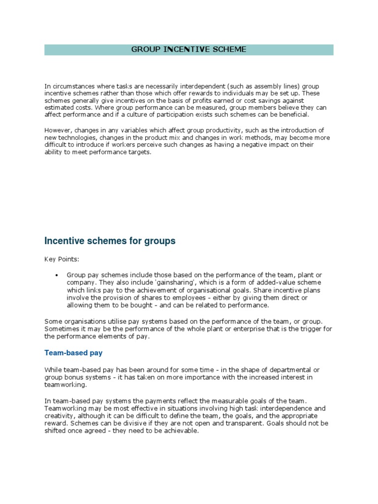 Incentive Schemes For Groups | PDF | Incentive | Economies