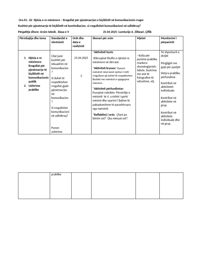 Përgatitje Ditore-Arsim Teknik - Kl. v. 24.04.2025 | PDF