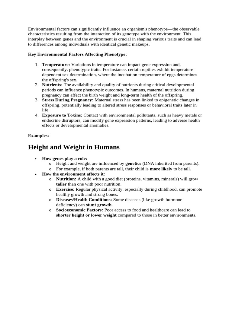 Environmental Impact on Phenotype | PDF | Phenotype | Genetics