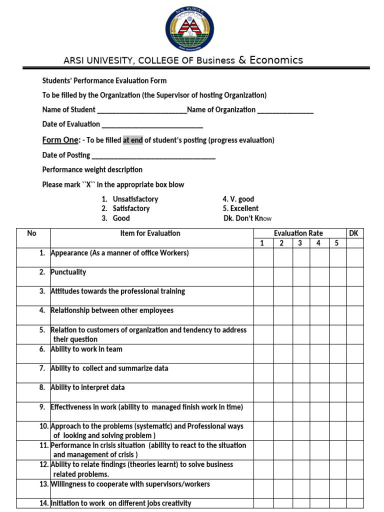 Performance Evaluation Form To Be Filled by Host Orgn | PDF