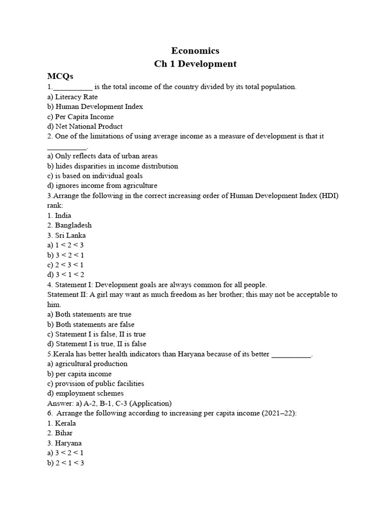 Economics CH 1 Development | PDF | Human Development Index | Economies
