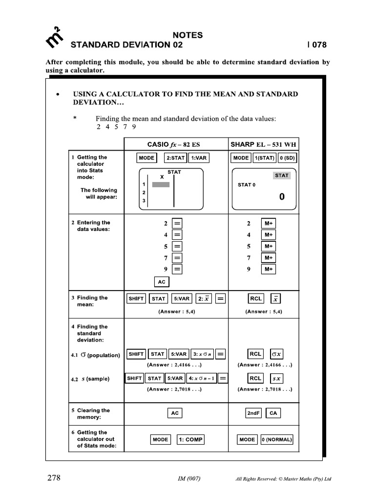 Starndard Deviation - Mean Calculations | PDF