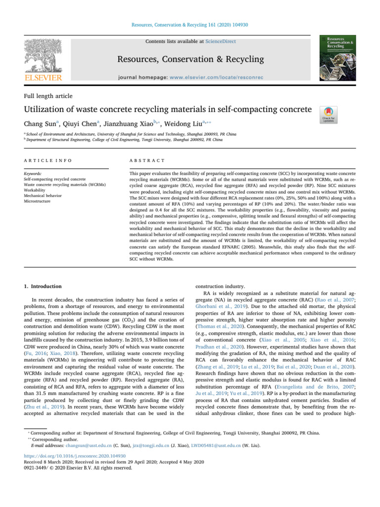 Utilization of Waste Concrete Recycling Materials in Self-Compacting ...