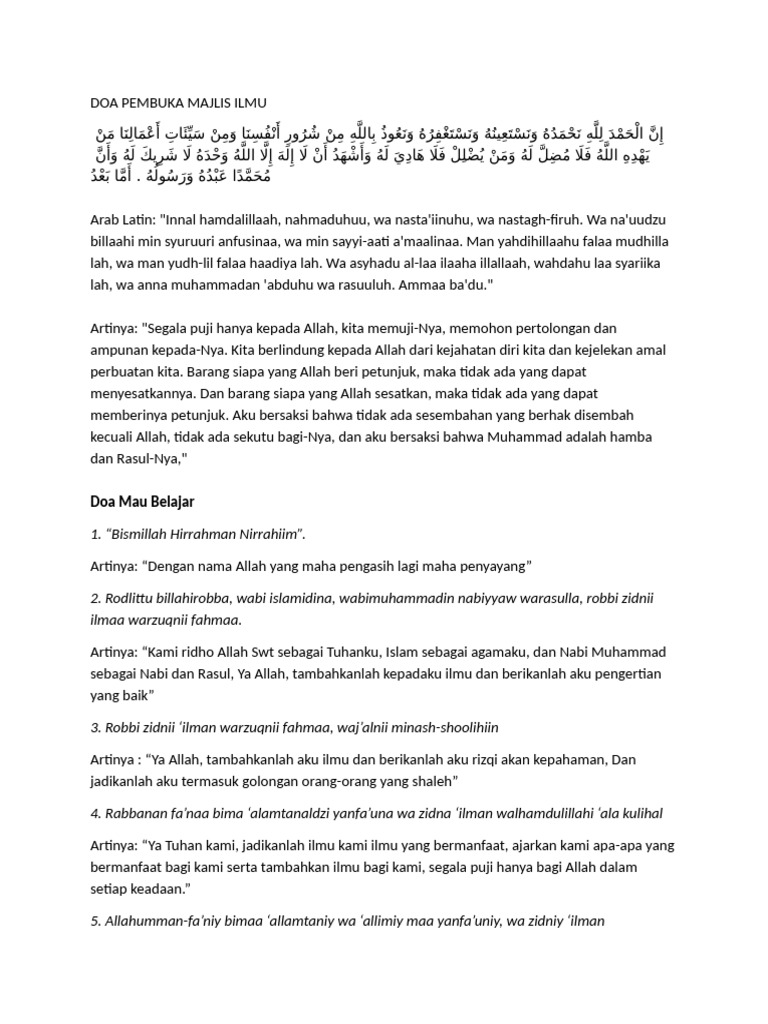 Doa Pembuka Majlis Ilmu | PDF