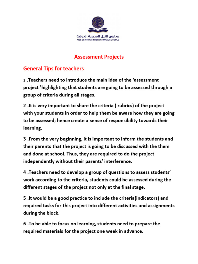 General Tips For Teachers - Assessment Projects-1 | PDF