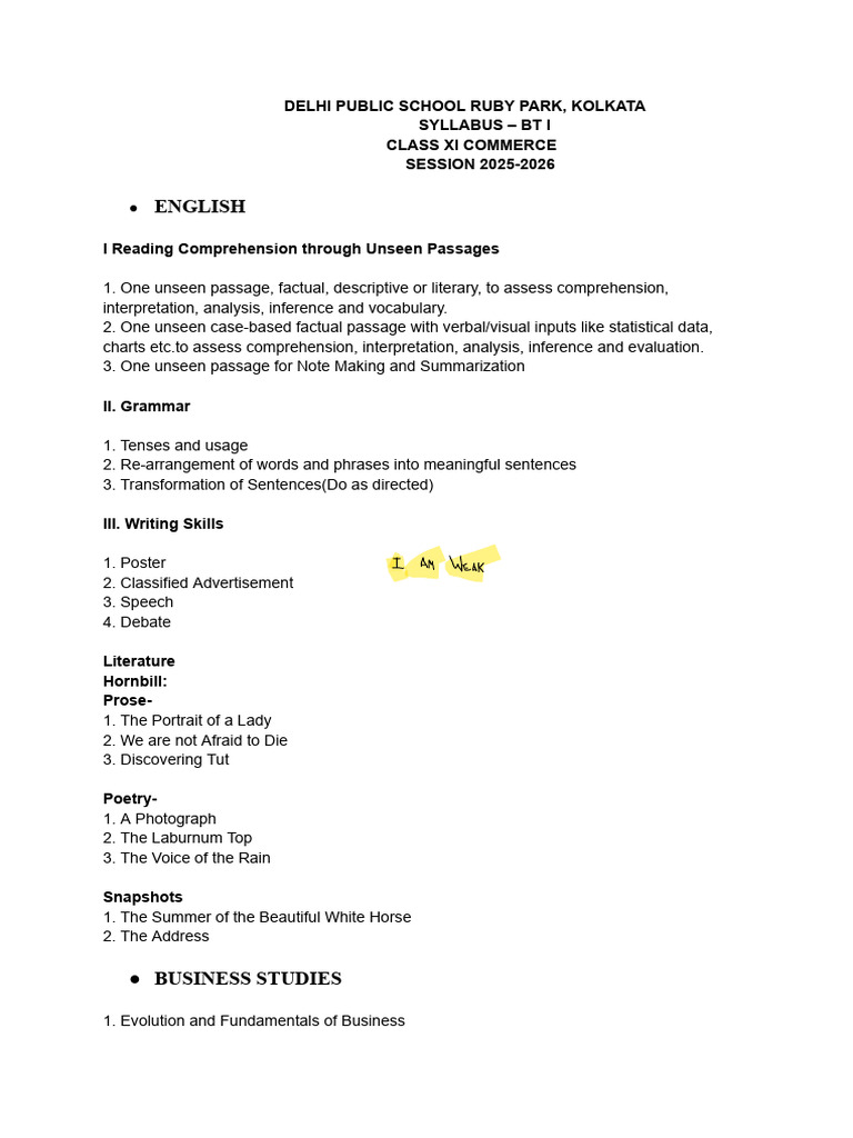 Class XI Commerce Syllabus 2025-2026 | PDF | Demand | Bit