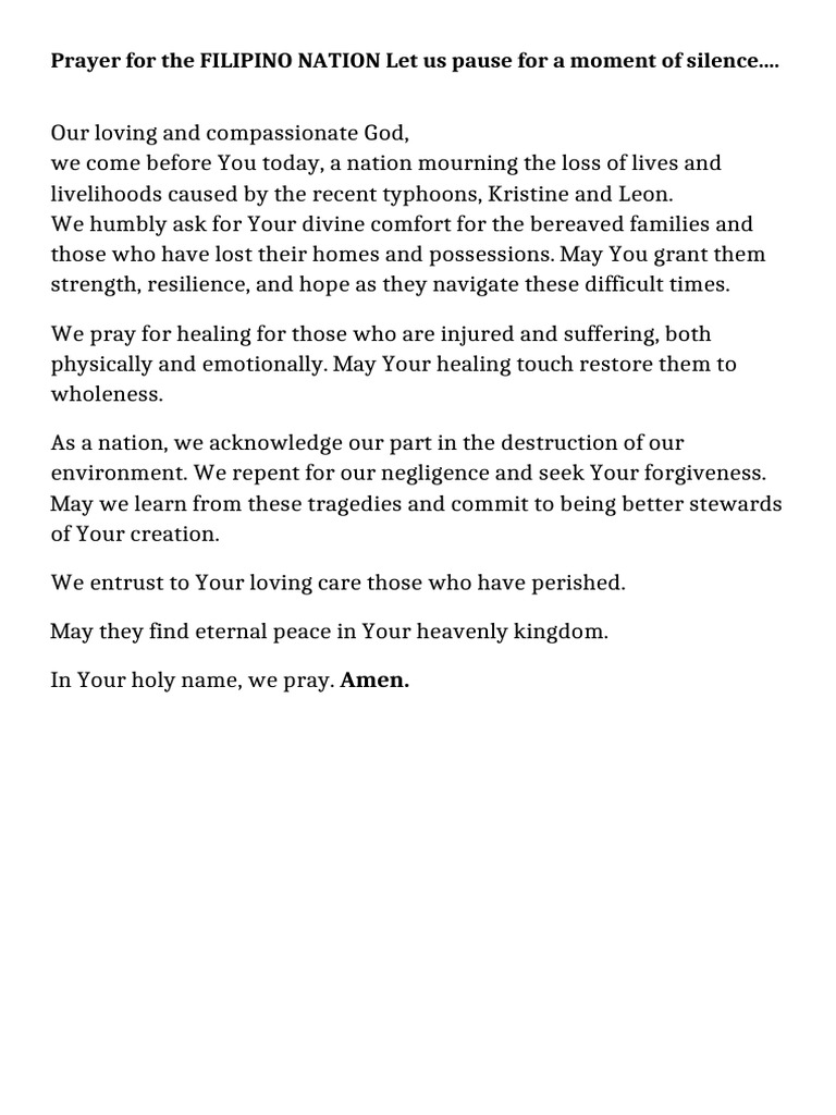 Prayer for Typhoon Victims in the Philippines | PDF
