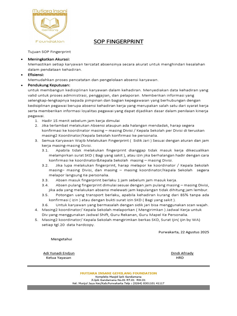 Sop Finger Print Ymig | PDF